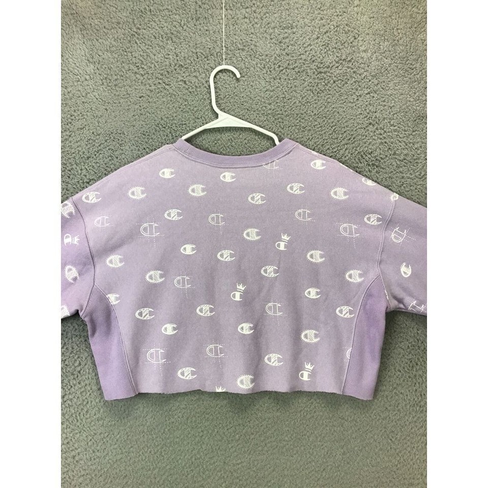 Champion Sweatshirt Womens Medium Purple Crop Reverse Weave Pullover ...