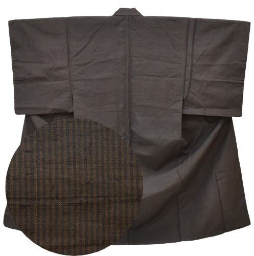 JAPANESE KIMONO VINTAGE SILK ROBE MENS JACKET SAMURAI BROWN BLACK ...