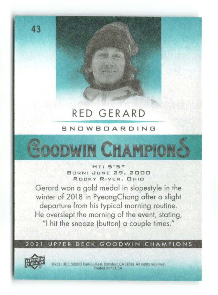 2021 Upper Deck Goodwin Champions Red Gerard #43 Snowboarding Card | eBay