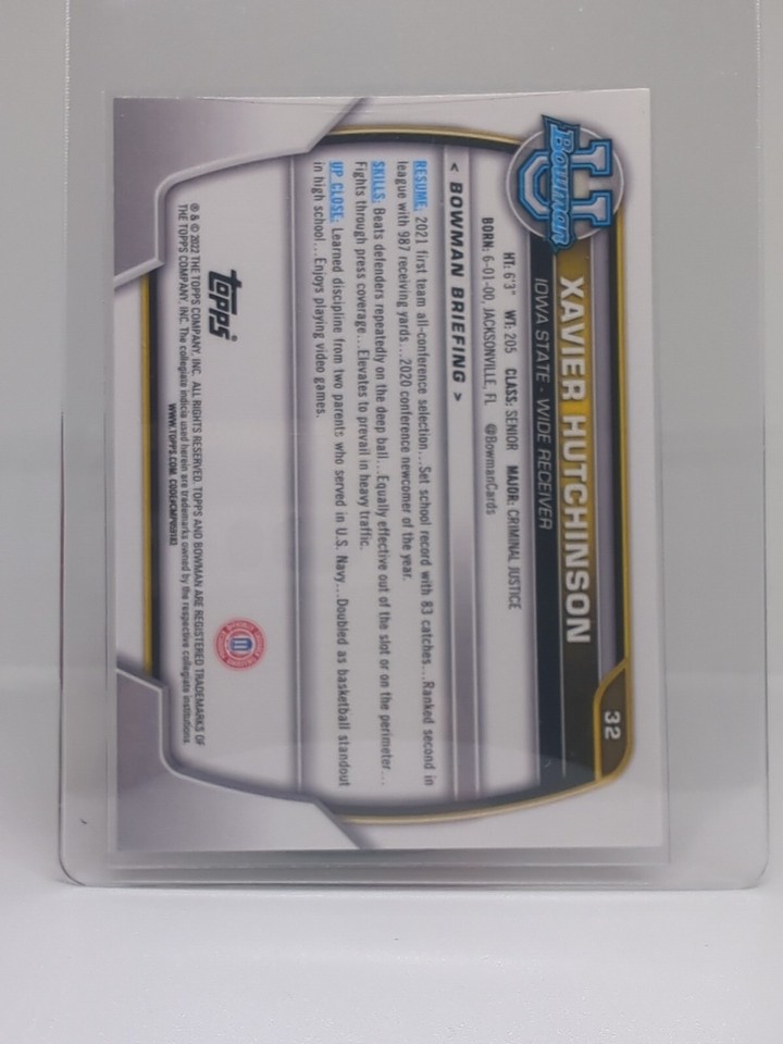 2022 Topps Bowman U Chrome Xavier Hutchinson No.32 RC First Bowman Pink ...