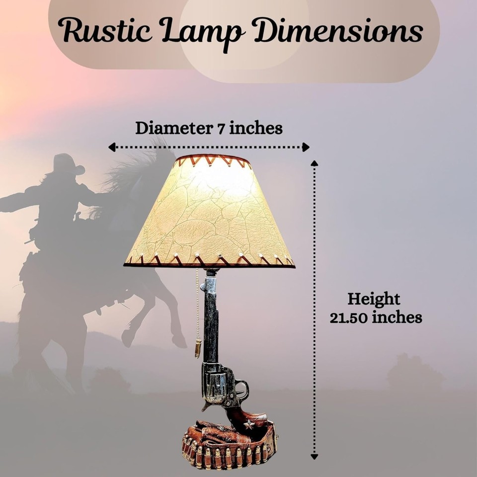 Set of 2 Revolver Table Lamps – Rustic Western Cowboy Decor for Home or ...