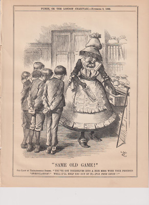 1890 Punch Cartoon Old Lady of Threadneedle Street Helps Speculators ...