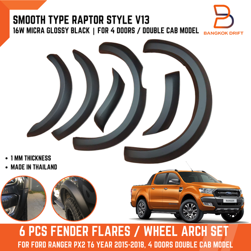 MATTEBLACK FENDER FLARE ARCH FOR FORD RANGER T6 15-18 DUAL CAB 4DRS ...