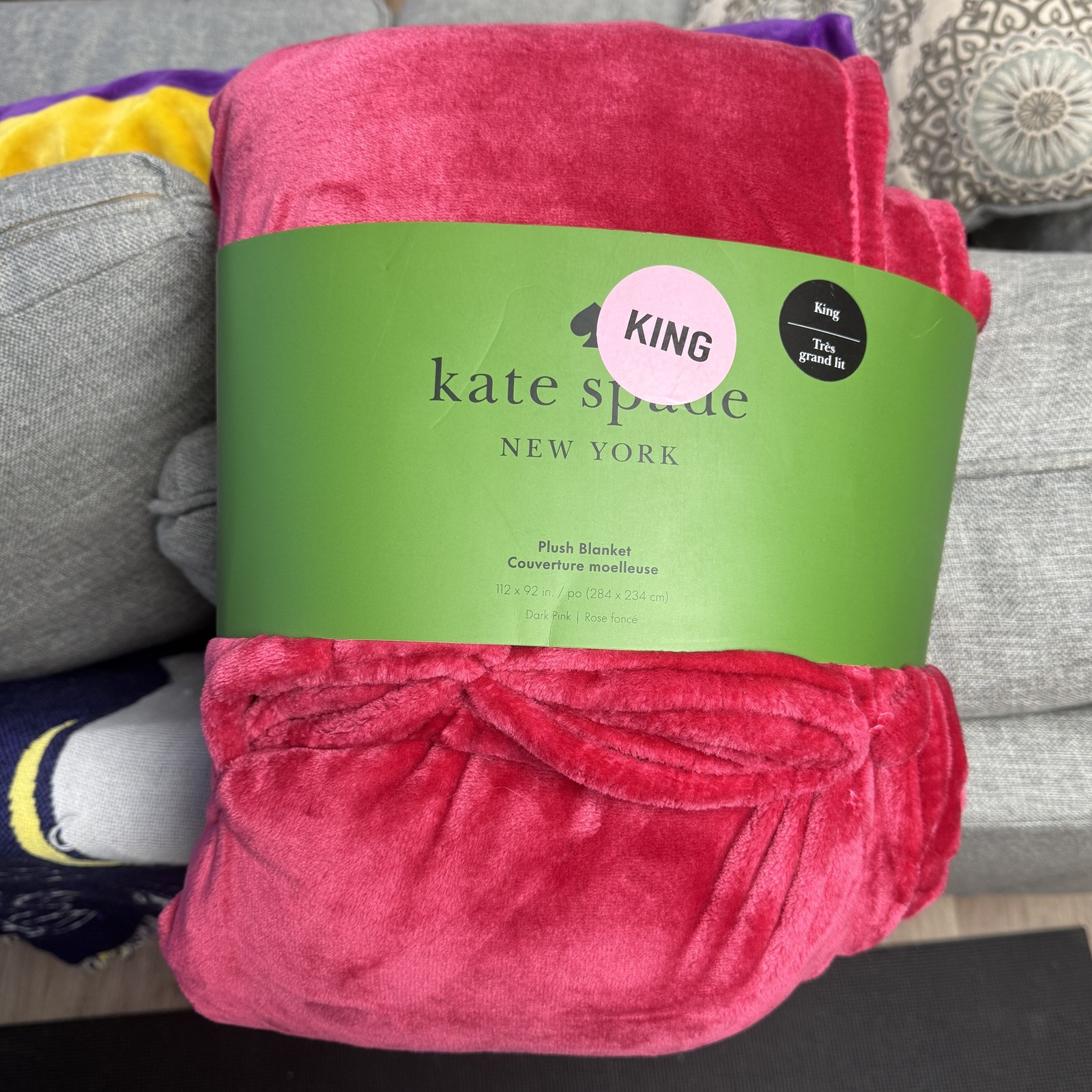 Kate Spade King Dark Pink Fuchsia Fleece Blanket Throw Bedding ...