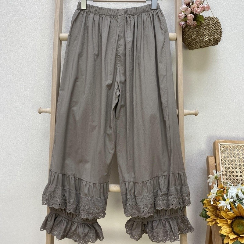 Japanese women Mori girl sweet embroidery wide-leg pants casual ...