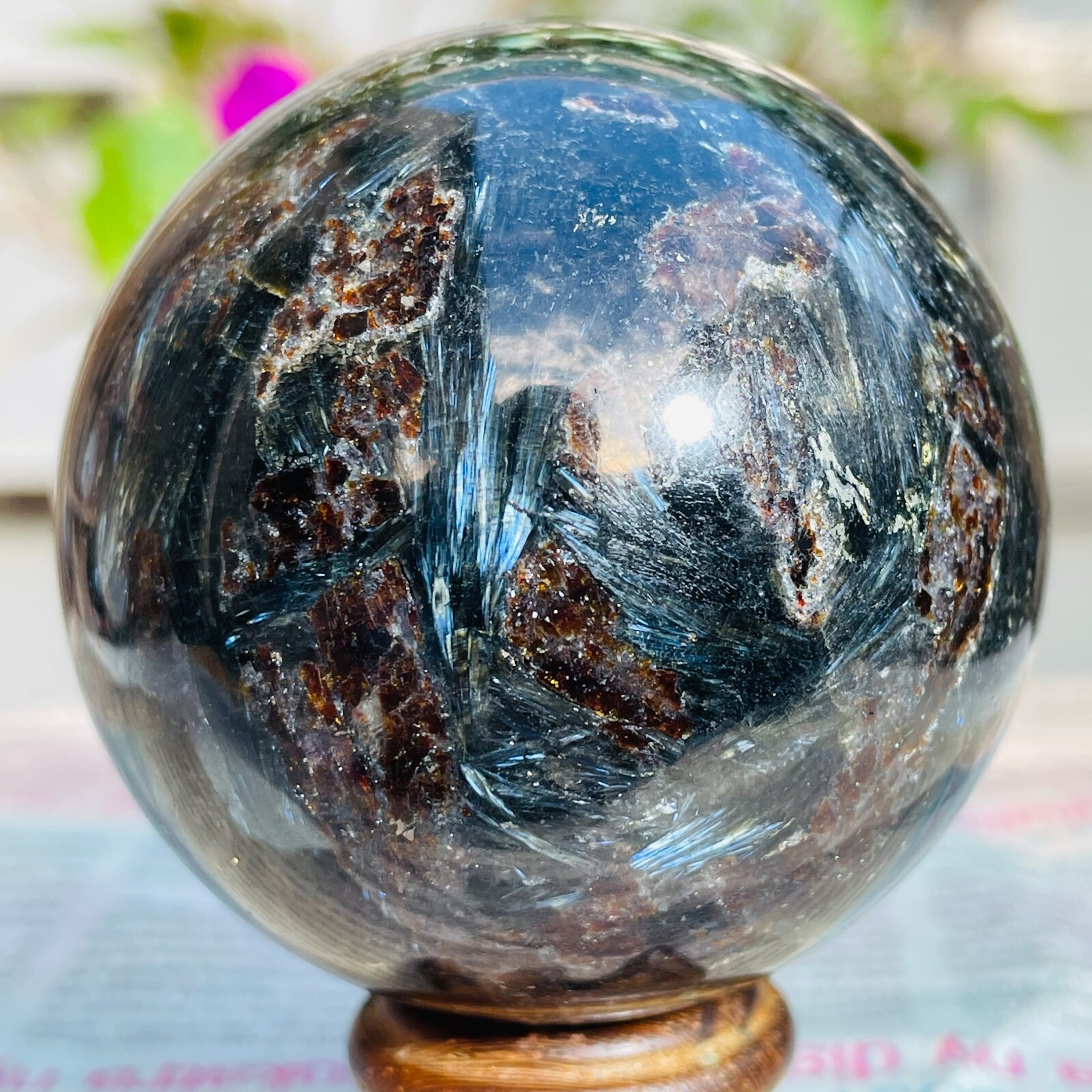 353g Natural Astrophyllite Fireworks Stone Quartz Crystal Sphere Ball ...