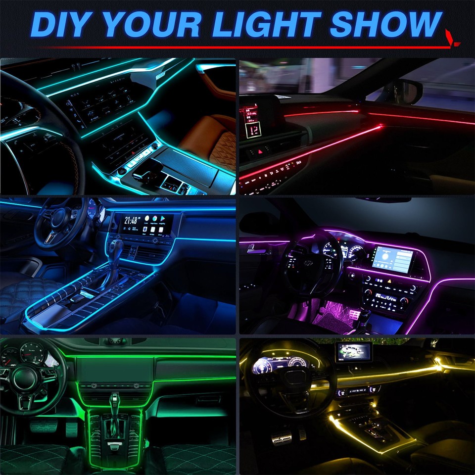 6-in-1 RGB LED Car Interior Ambient Guide Light Strip Dash Panel Door ...