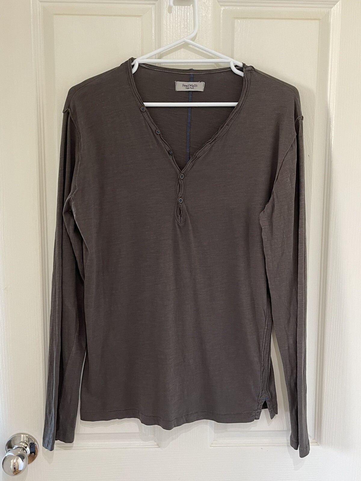 Fred Mello New York Khaki Green & Blue Long Sleeve Bu… - Gem