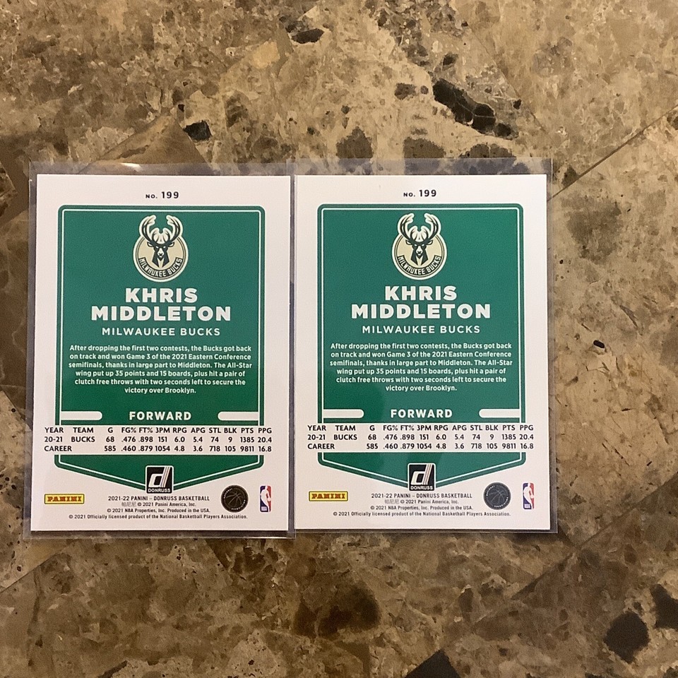 2021-22 Donruss #199 Khris Middleton Holo Green/Yellow & Blue Lasers B ...