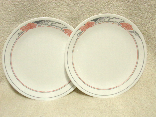 2 Corelle Rose Duo 8 1/2 Inch Salad Luncheon Plates Gray Pink Flowers ...