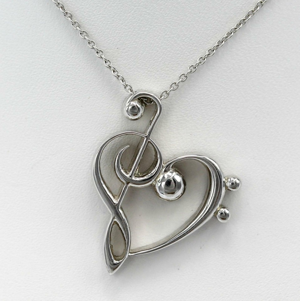 Musical Note Clef and Bass Women Love Charm Pendant Chain White Gold ...