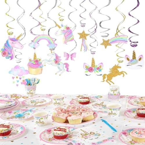 Unicorn Birthday Decorations, Rainbow Unicorn Party Supplies with ...