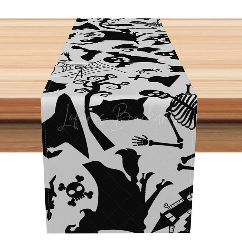 Black Skeleton and Witch Halloween Table Runner, Spooky Gothic Dining ...