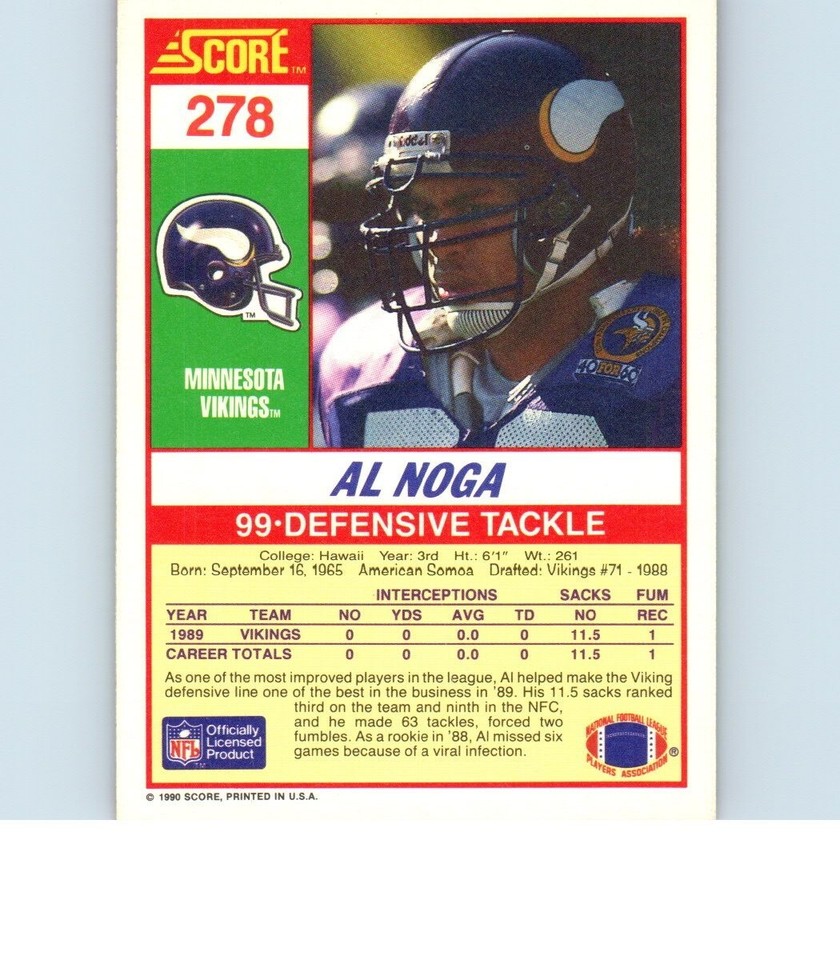 Al Noca 278 Vikings 1990 Score NFL Football Trading Card | eBay