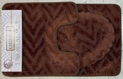 Basketweave Chevron 3 Piece Sculptured Bath Rug, Contour Rug and Lid ...