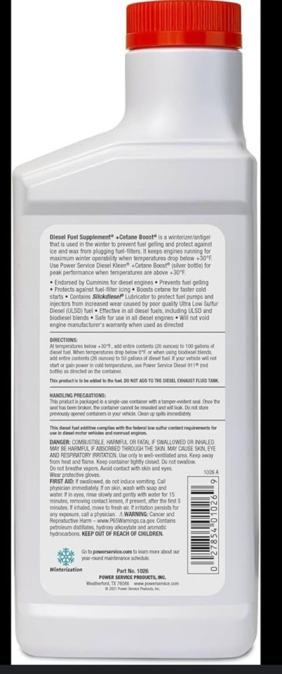 Power Service 1025 Diesel Fuel Supplement Cetane Boost Treats Up to 100 ...