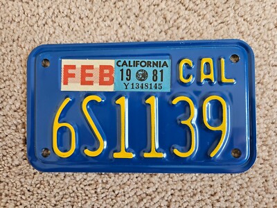 California Vintage Blue Motorcycle License Plate -Mint- YOM/DMV Clear w ...