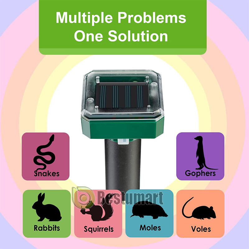LOT Solar Powered Animal Mole Repeller Ultrasonic Sonic Gopher Stake ...