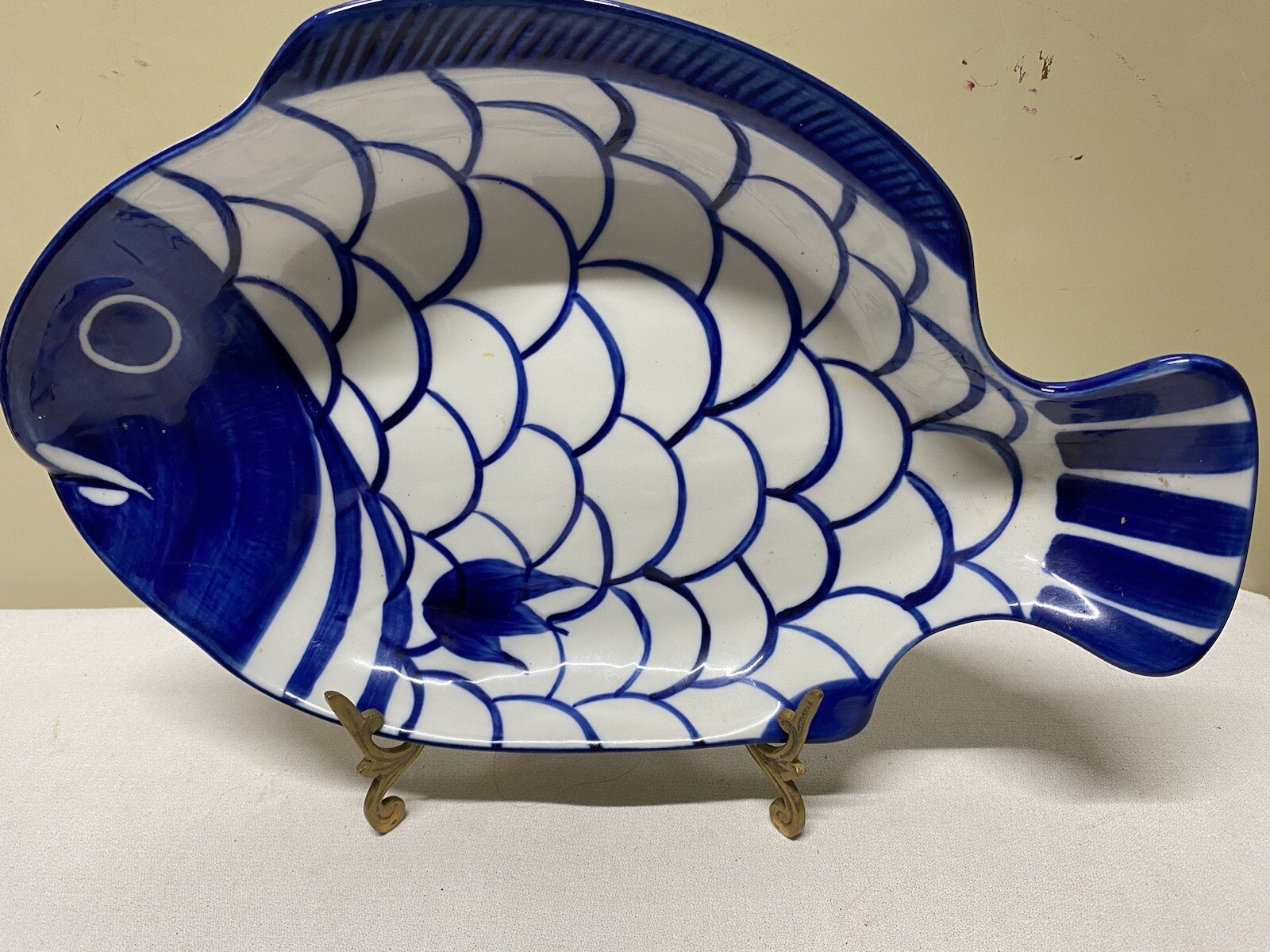 Vintage Dansk Hand Painted Cobalt Blue & White Fish Platter Serving ...