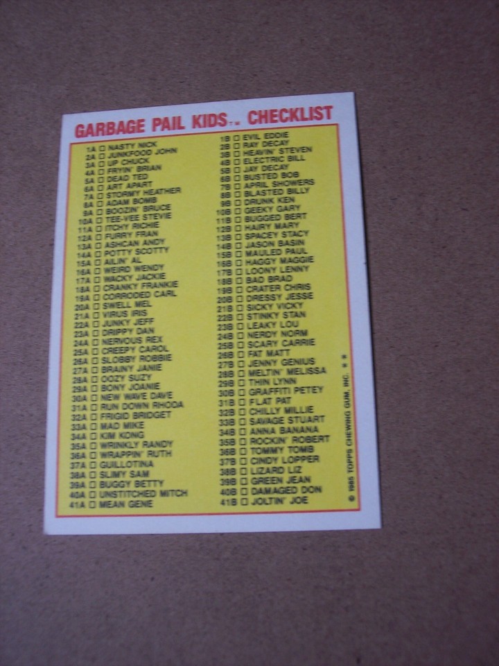 1985 Garbage Pail Kids series 1 Dead Ted #5a Checklist GPK OS1 EX check ...