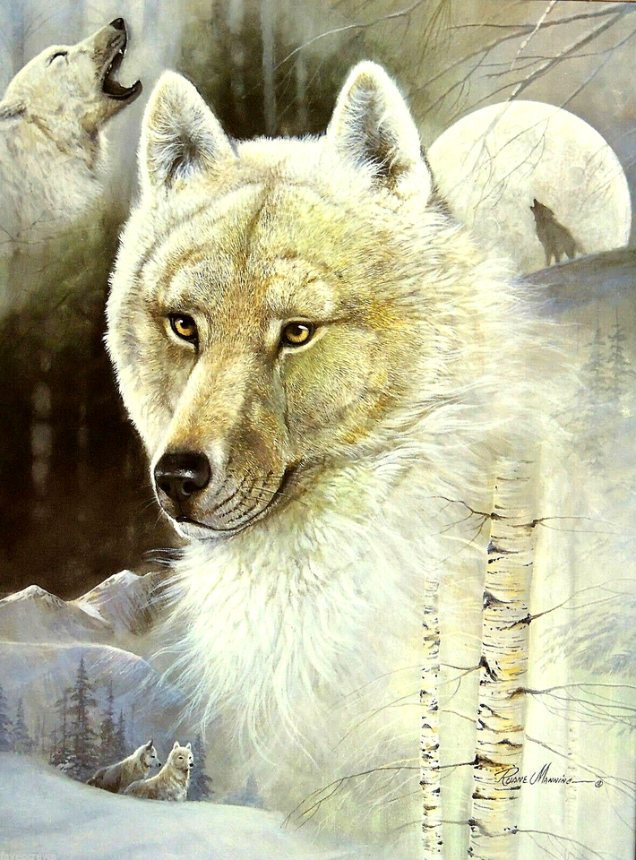 WOLF PICTURE SNOW SCENE WHITE WOLF RUANE MANNING MATTED FRAMED 16X20 | eBay