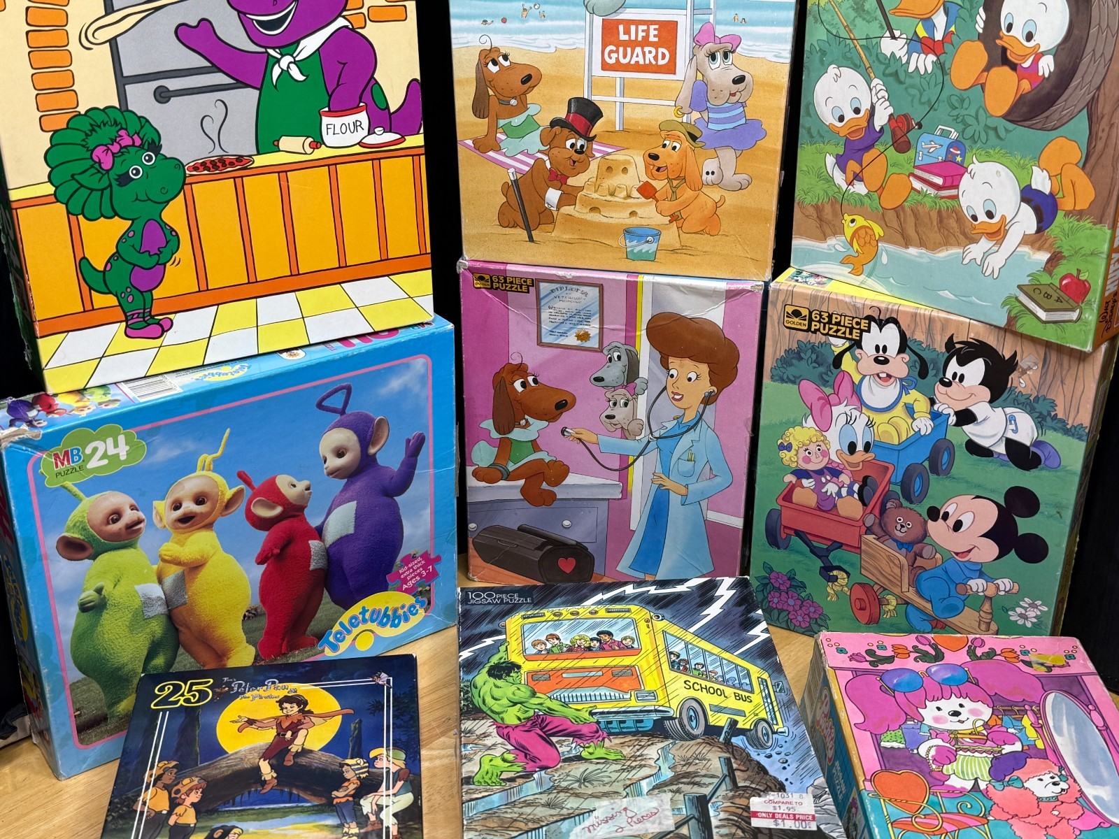 Vintage 1980s Children's Jigsaw Puzzle Lot (9 pcs) Barney Hulk Disney