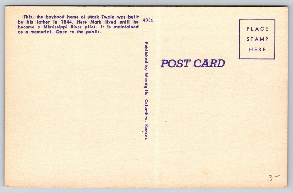 Hannibal Missouri~Boyhood Home Of Mark Twain Street View~Vintage Linen ...