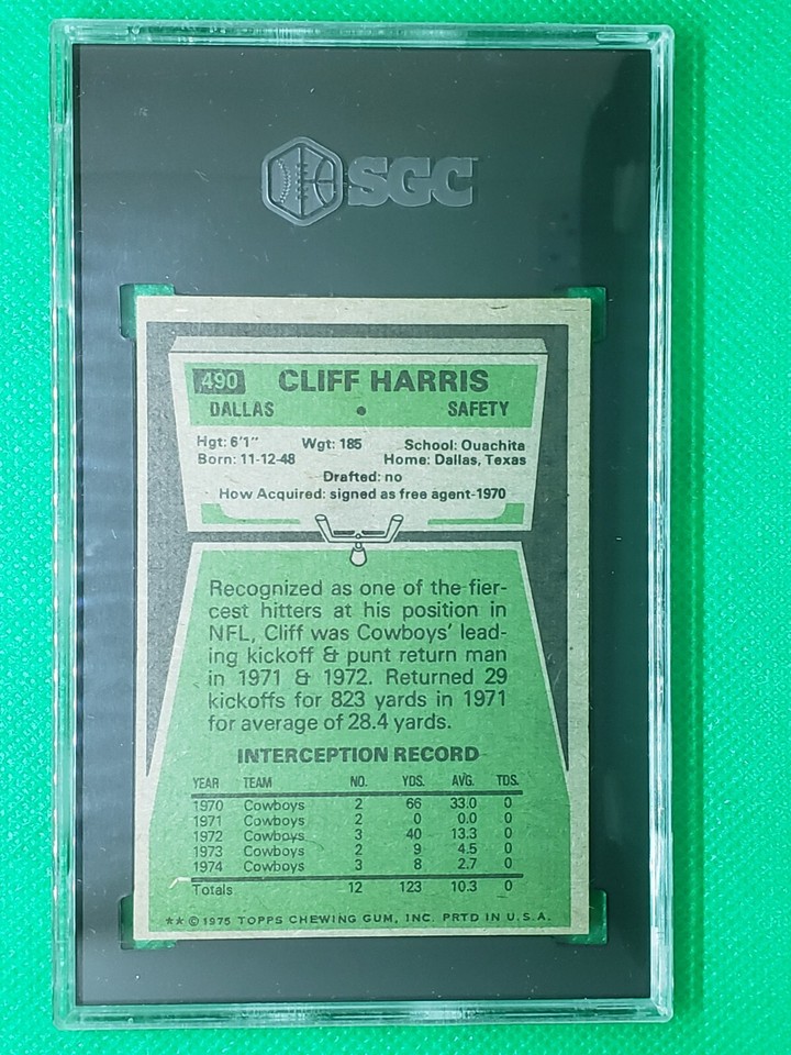 1975 Topps #490 Cliff Harris HOF ROOKIE SGC 5 NICE! Dallas Cowboys | eBay