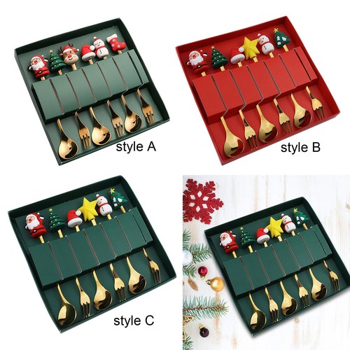 6Pcs Christmas Spoons Forks Set Soup Dessert Spoon Utensils Xmas ...
