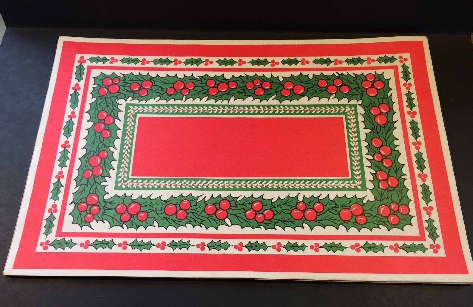 16 Vintage Paper Christmas Place Mats Unused Red Green Holly 17" by 11 ...