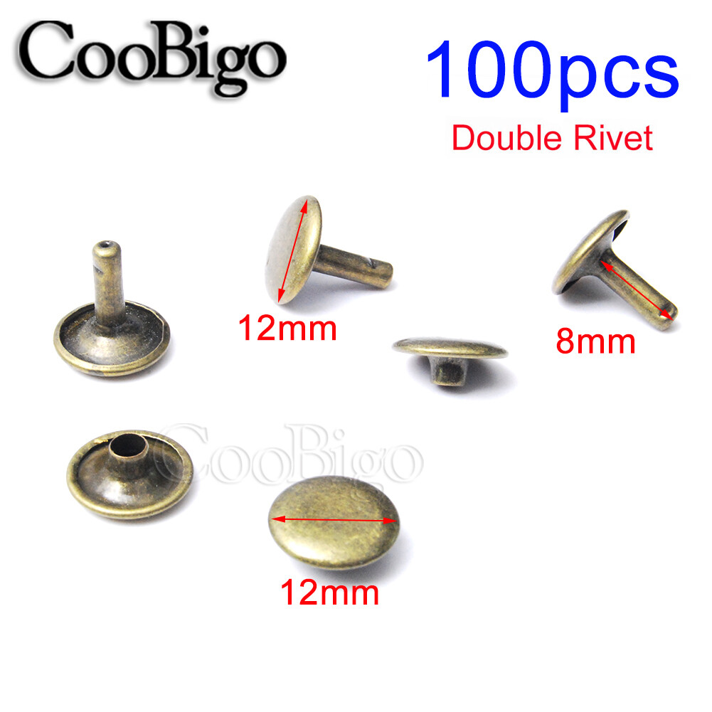 100X Head 3~10mm Double Rivet Stud Collision Nail Spike Punk Belt ...