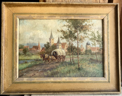 ::GEORG BEDEY *1898 ÖLGEMÄLDE RUSSISCHE SCHLITTENFAHRT KUTSCHE PFERDE ...