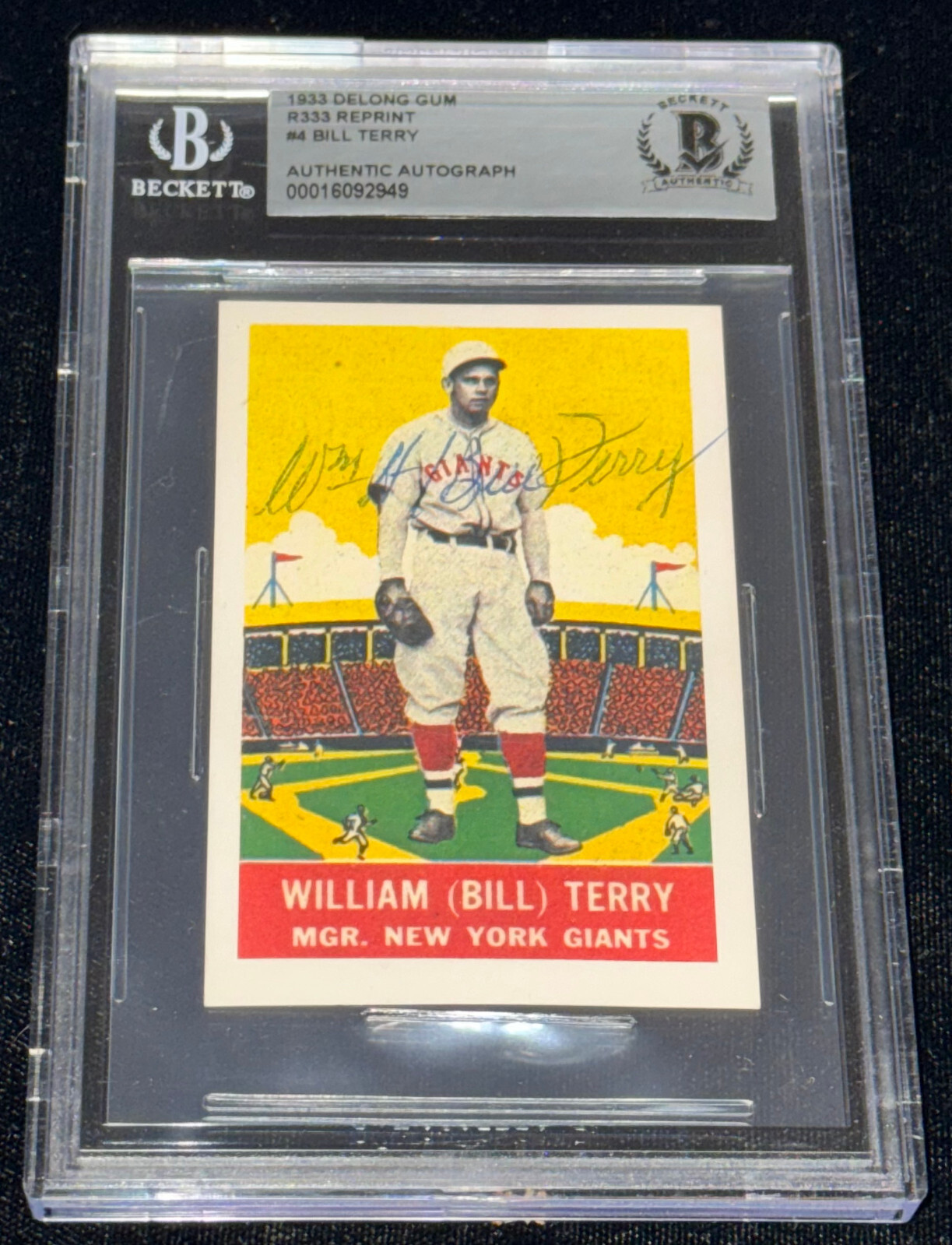 Bill Terry "HOF" Signed Autographed 1933 DeLong Gum R333 #4 Reprint ...