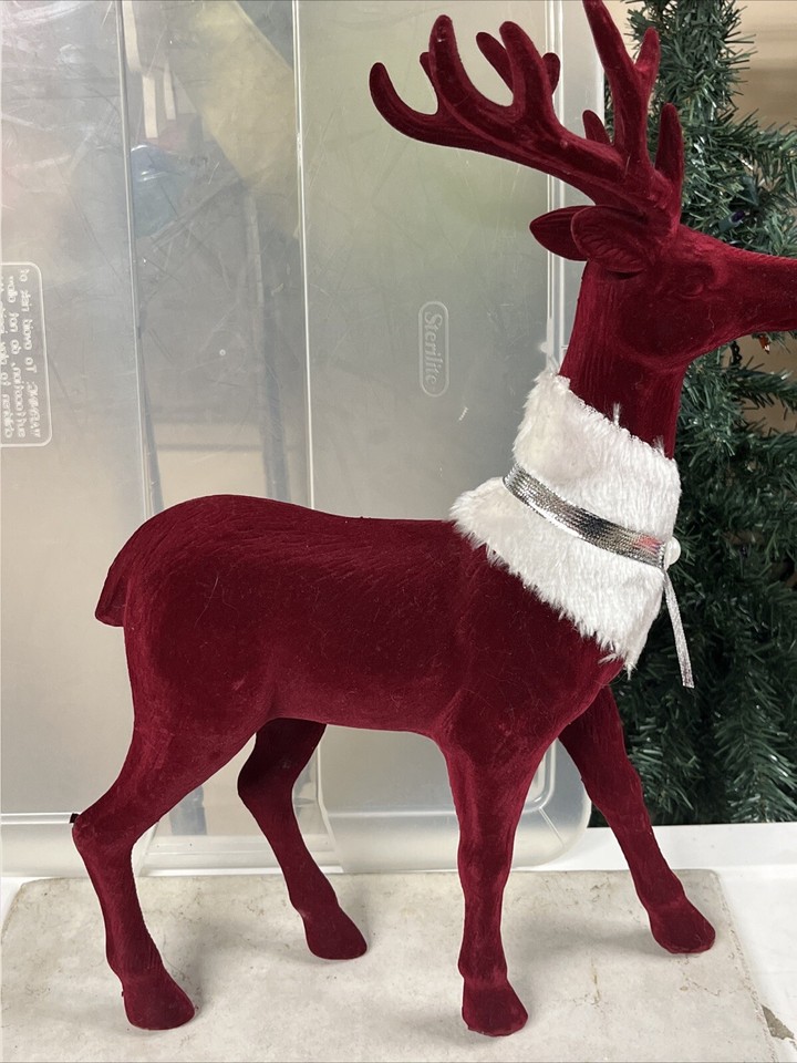 Vintage Style Large Green Red Flocked Felt Deer Reindeer Pair 18” | eBay