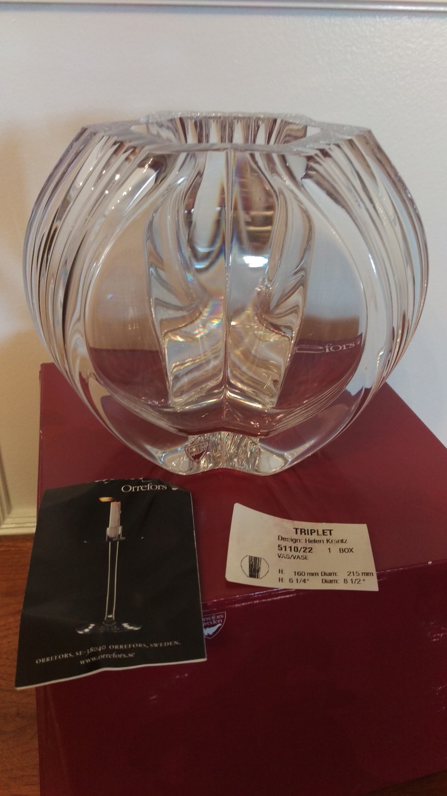 ORREFORS Sweden Crystal Vase "Triplet" by Helen Krantz 5110-22 Art ...