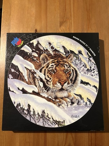 FX Schmid Siberian Ambush Tiger 465 Piece Round Jigsaw Puzzle Guy ...