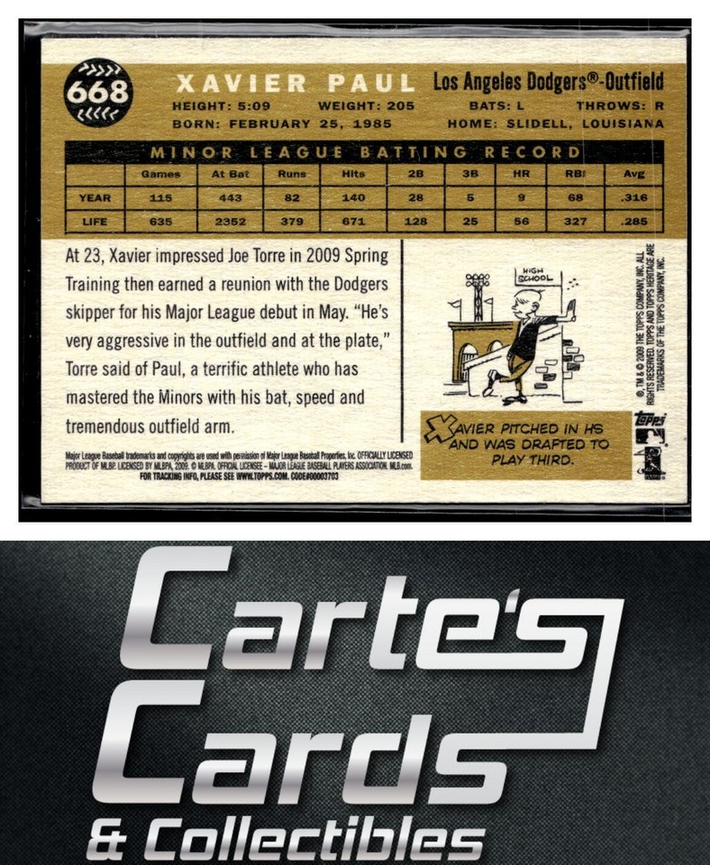 Xavier Paul 2009 Topps Heritage #668 Dodgers TTM/IP Signed Autographed ...