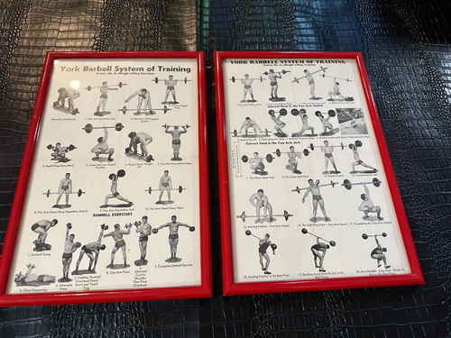 2 Vintage YORK Barbells framed weight lifting posters circa 1950s/1960s ...