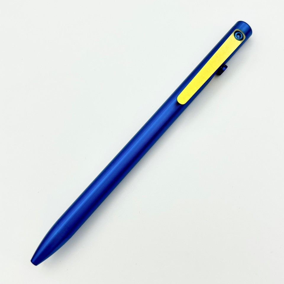 Tactile Turn - Titanium Slim Bolt Action Standard Size Pen Custom Blue ...