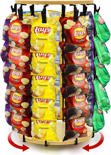 Chip Rack Display Stand 360 Rotating Chip Holder Display 40 Clips Wood ...