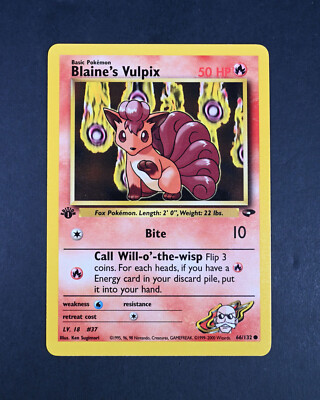 NM Blaine's Vulpix 1st Edition 66/132 Reg. Gym Challenge (G2) Pokemon ...