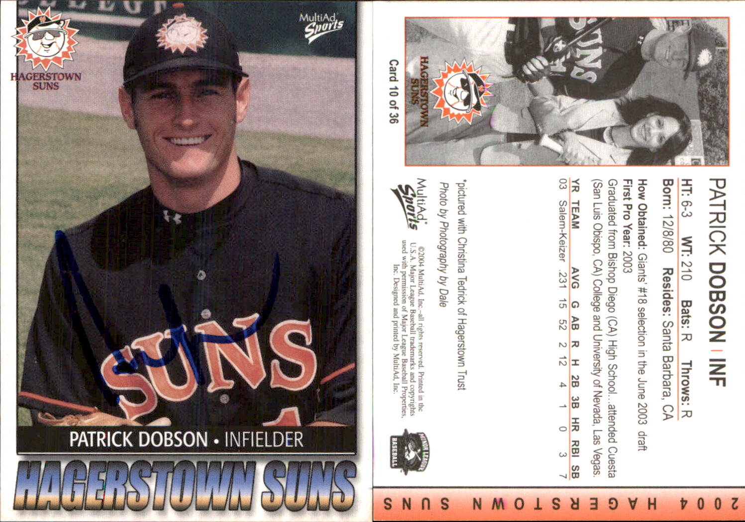 Patrick Dobson Signed 2004 MultiAd Hagerstown Suns RC *Autograph Den ...