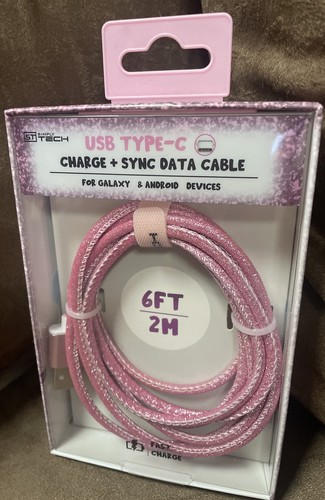 USB TYPE-C CHARGE & SYNC DATA CABLE 6ft SHIMMERING PINK GALAXY/ANDROID ...