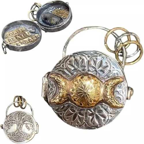 Triple Moon Silver Locket With Tree Life, Handmade Spell Locket With A ...