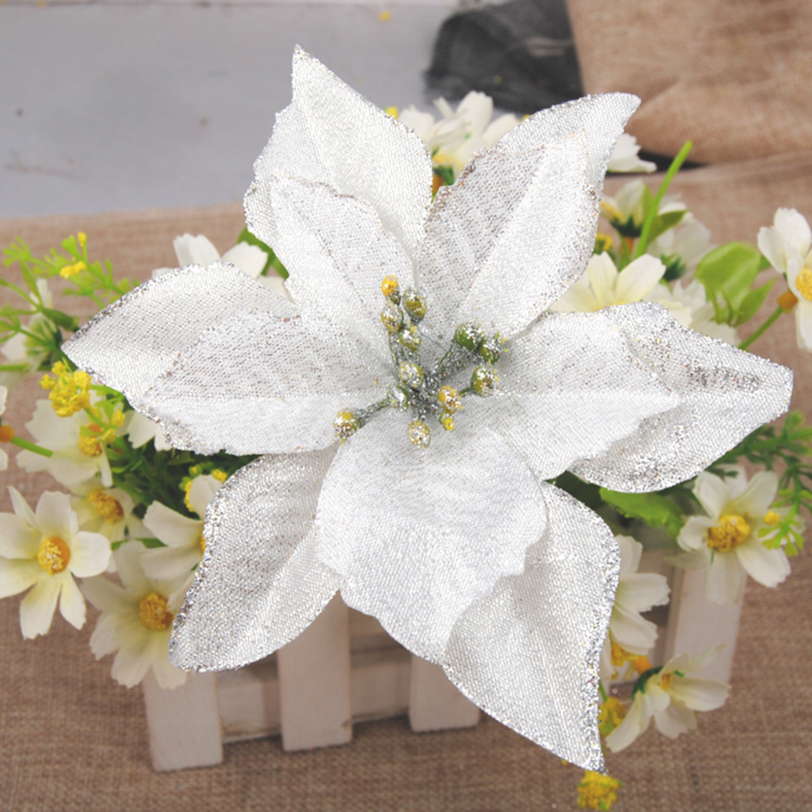 2pcs Christmas Flower Not Wither Diy Plastic Artificial Flower Plant ...