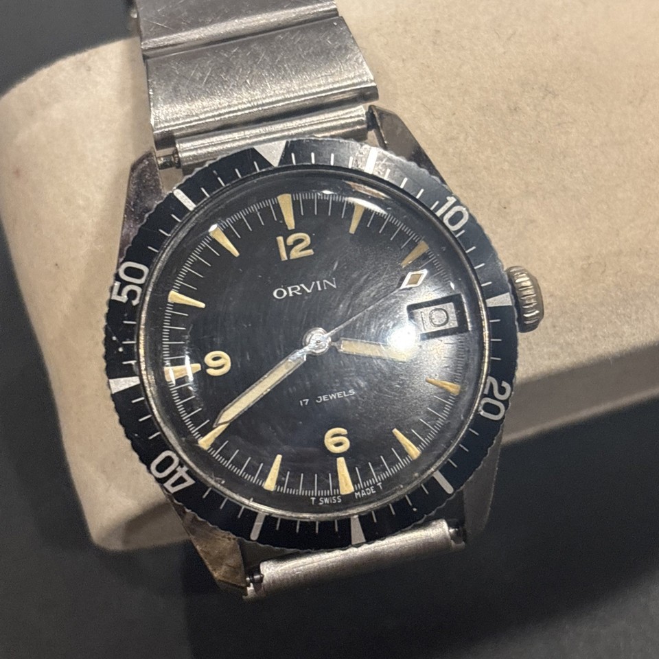 Vintage Orvin 17 Jewels Men’s Diver Watch Running-Working-In As Is ...