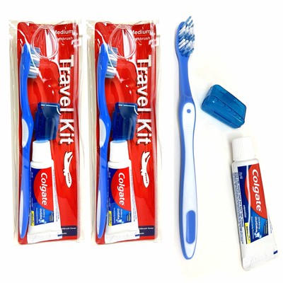 2 Pack Medium Toothbrush Traveling Pouch Kit .71oz Colgate Toothpaste ...