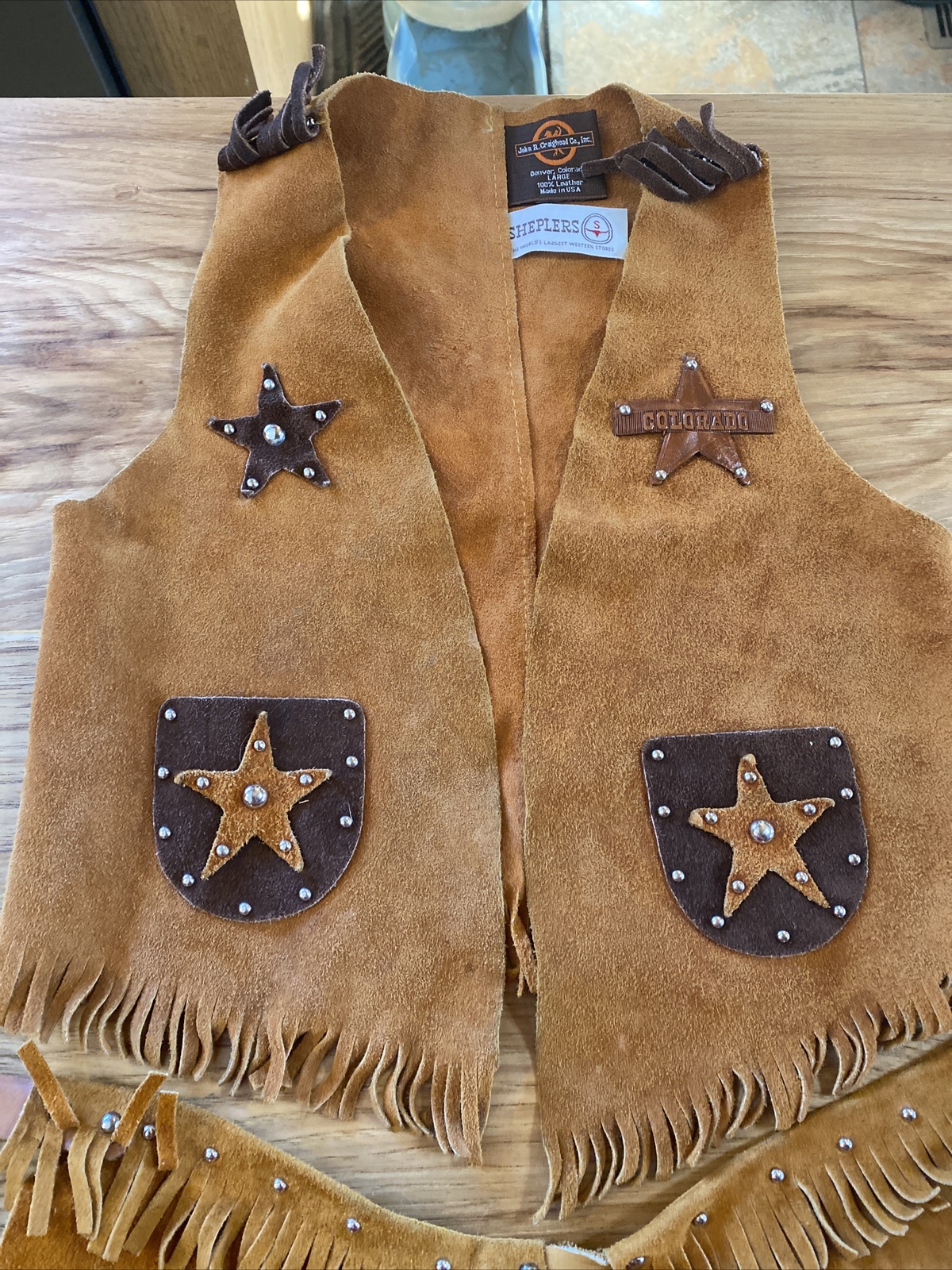 Vintage Childs Sheriff Costume Leather Sheplers USA Made Colorado Large ...