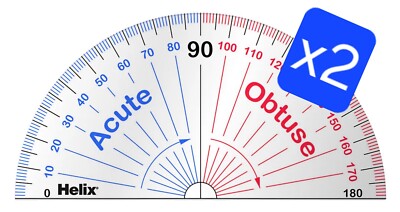 2 x Helix Protractor Clear 180 Degrees Acute & Obtuse Markings Teaching ...