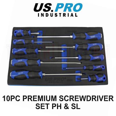 US PRO INDUSTRIAL 10pc Premium Screwdriver Set Slotted & Phillips ...
